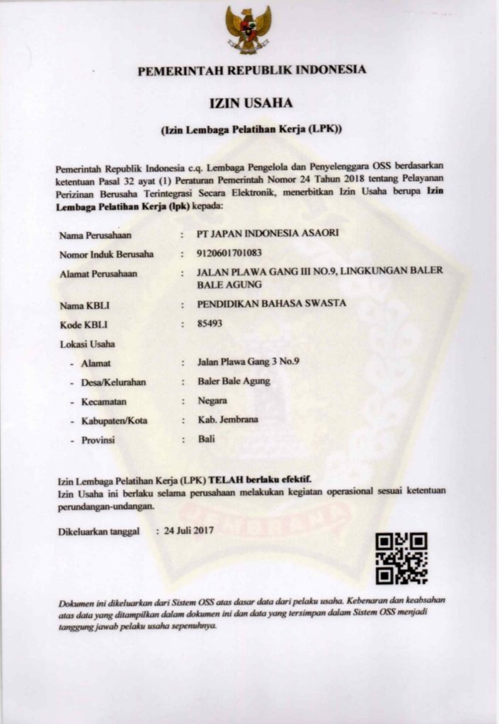 Izin LPK – PT. JIA